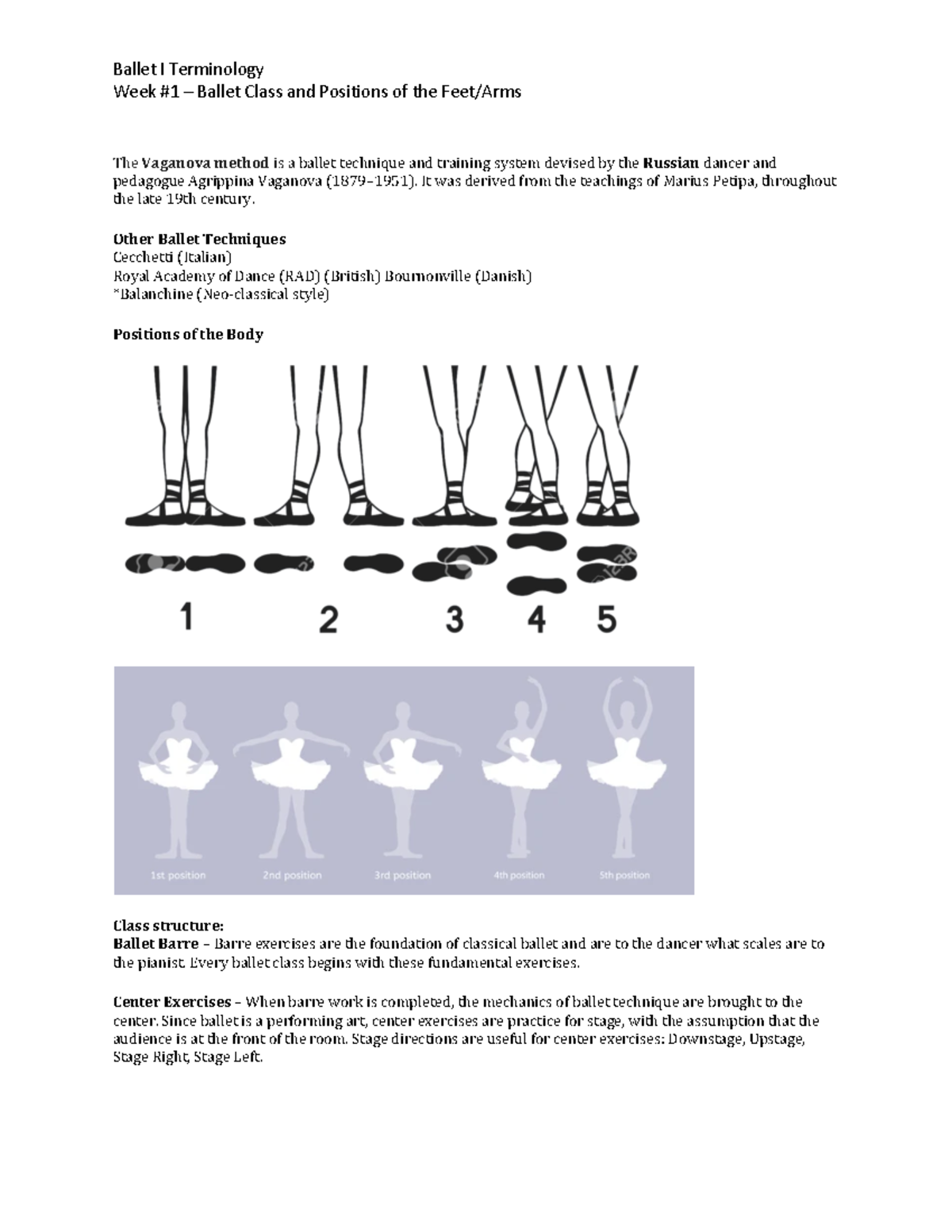 Ballet I - Ballet Class and Positions of Body - Ballet I Terminology ...
