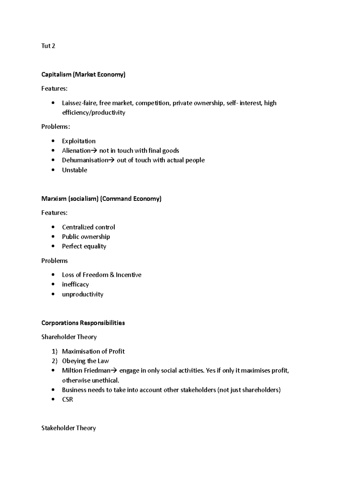 Tut 2 - Tut 2 work - Tut 2 Capitalism (Market Economy) Features ...