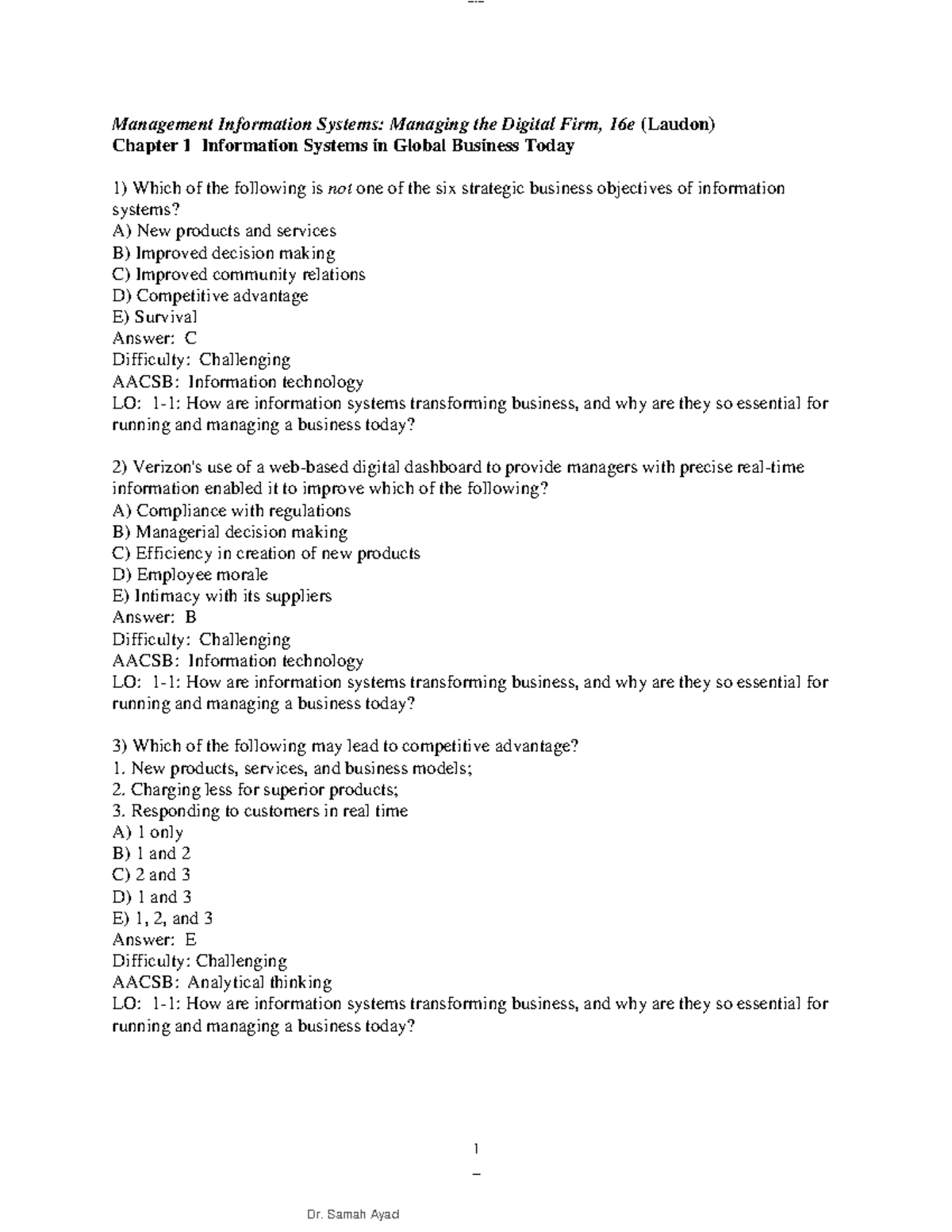 Chapter 1 Information Systems in Global Business Today test bank ...
