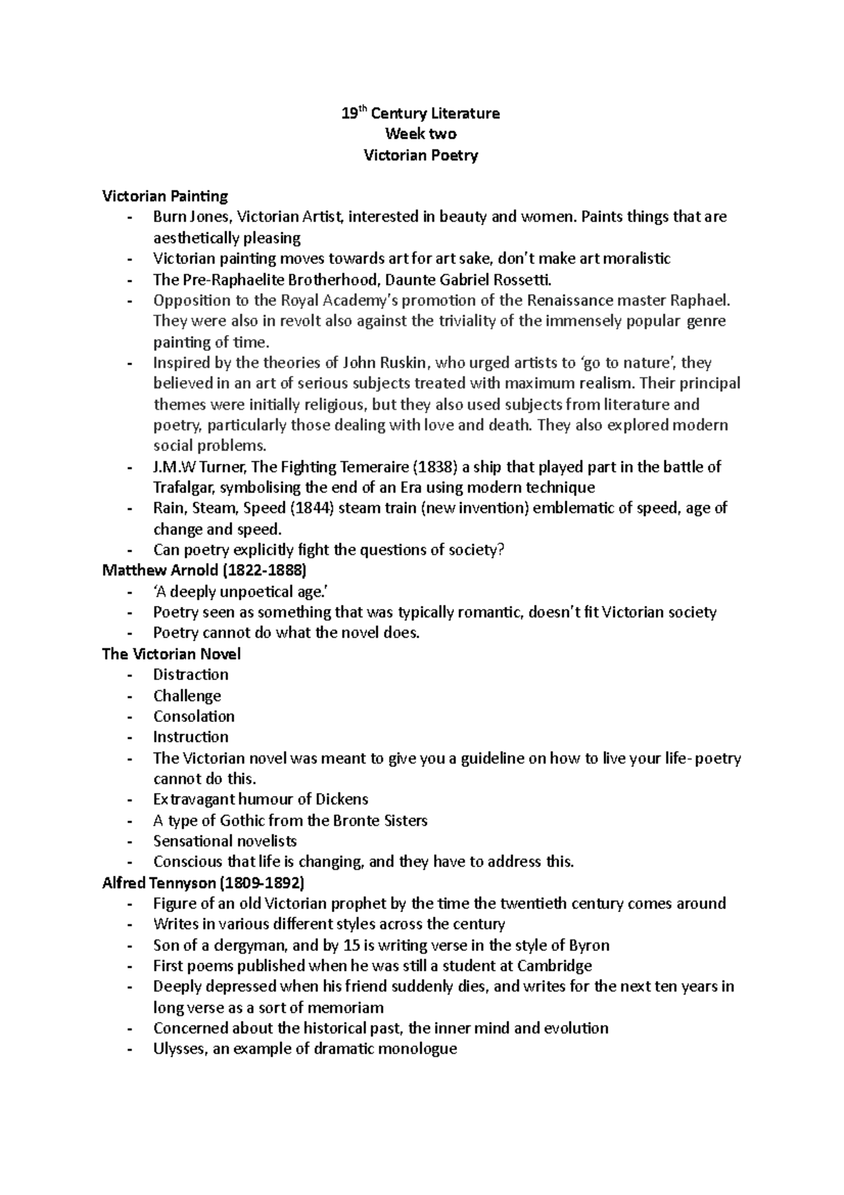 Week two notes - Combination of different Victorian Poets and their ...