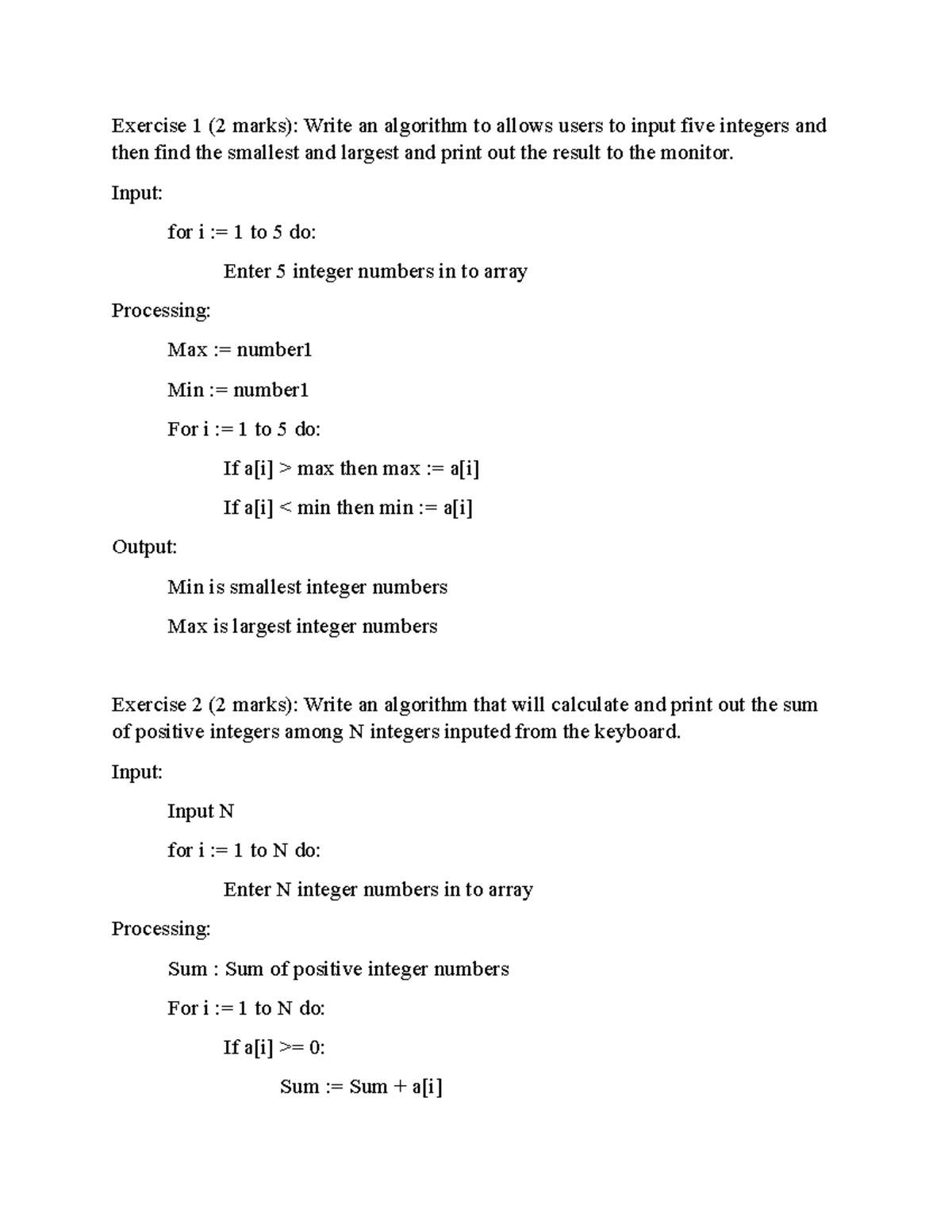 Lab2csi - áaaa - Exercise 1 (2 marks): Write an algorithm to allows ...