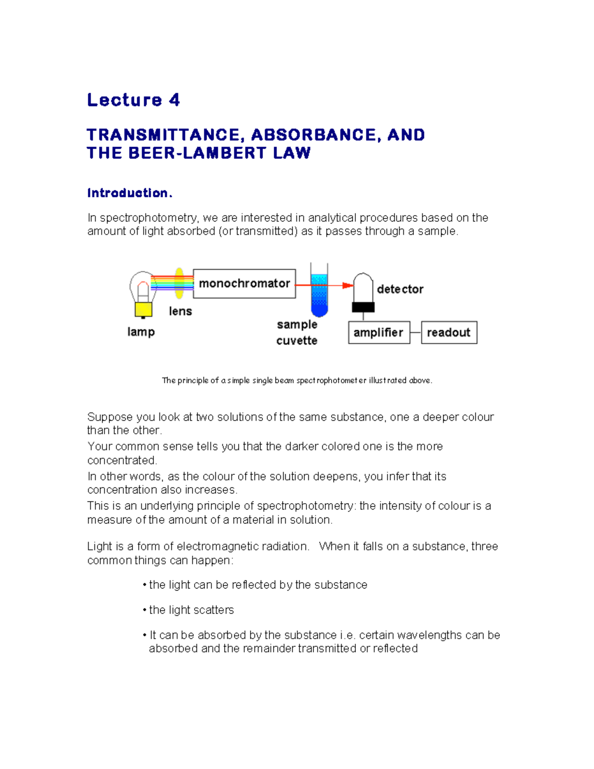 Lecture 4 - Absorbance and transmittance - L e c t u r e 4 T R A N S M ...