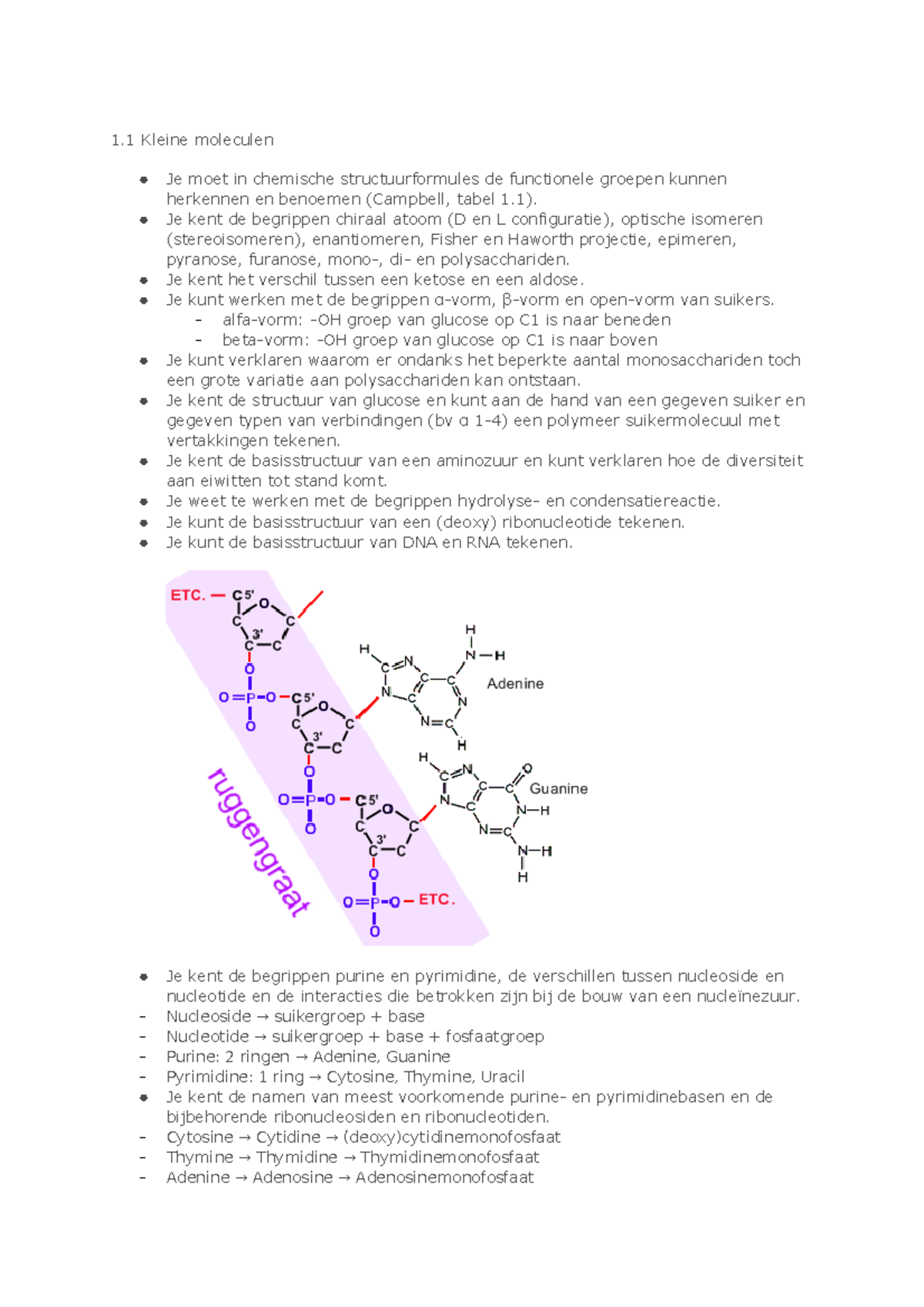 Biomoleculen - 1 Kleine moleculen Je moet in chemische ...