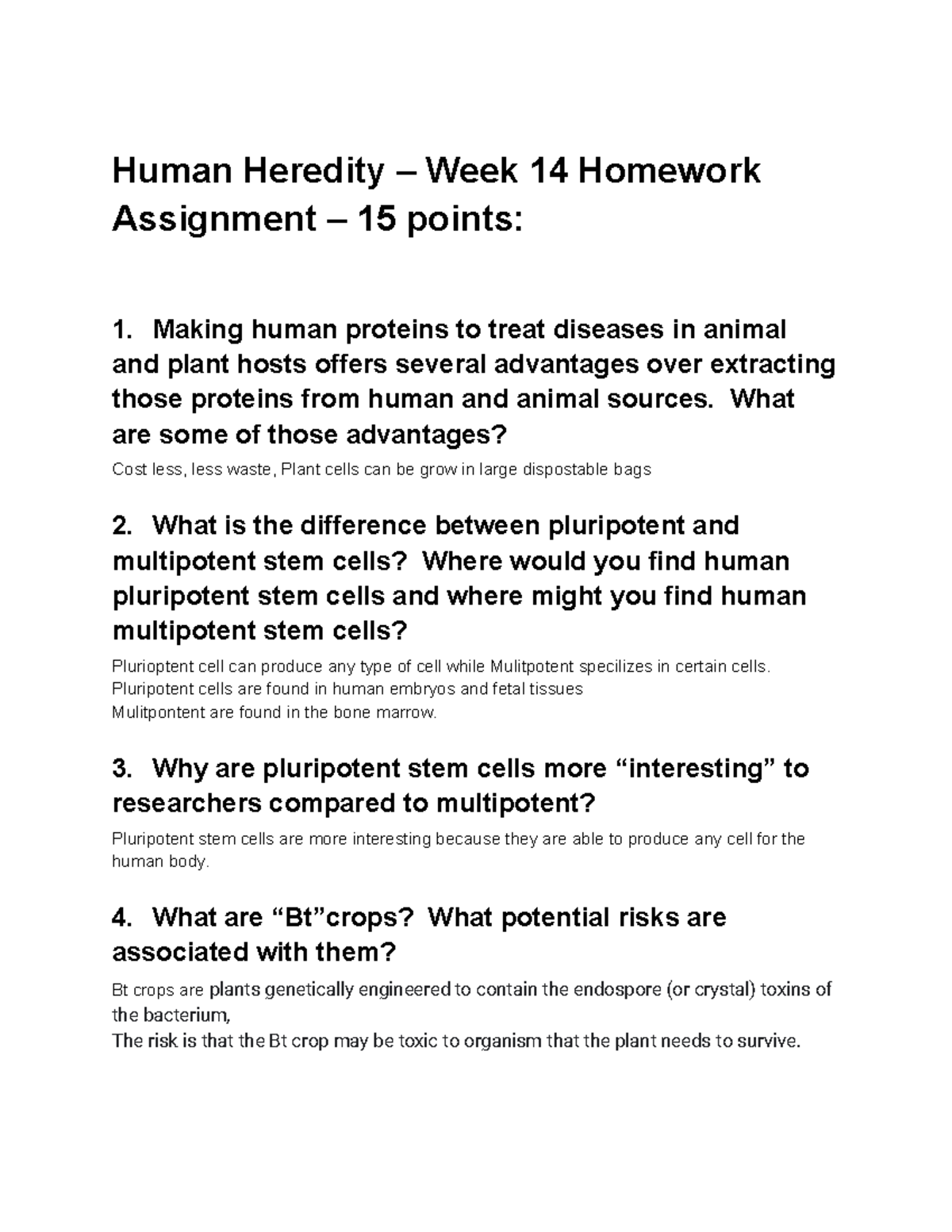 Week #14 - Homework for week 14 - Human Heredity – Week 14 Homework ...