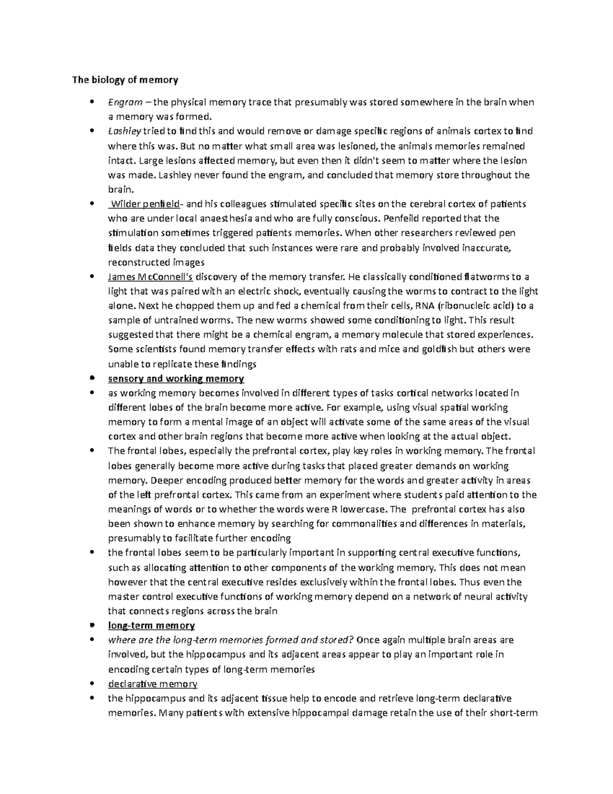Biology of memory - Txt book notes for ch 8 - The biology of memory ...