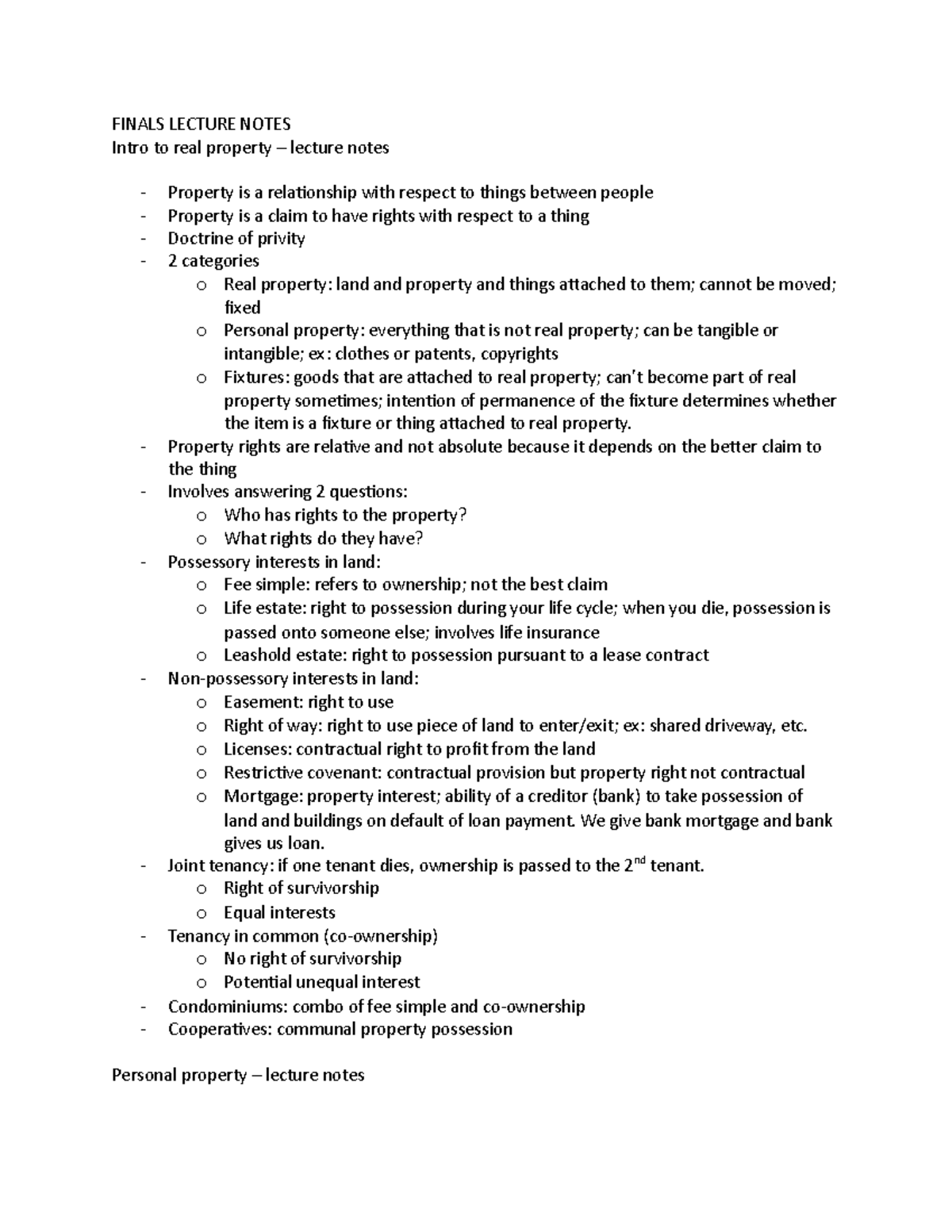 Intro to real property - notes - FINALS LECTURE NOTES Intro to real ...