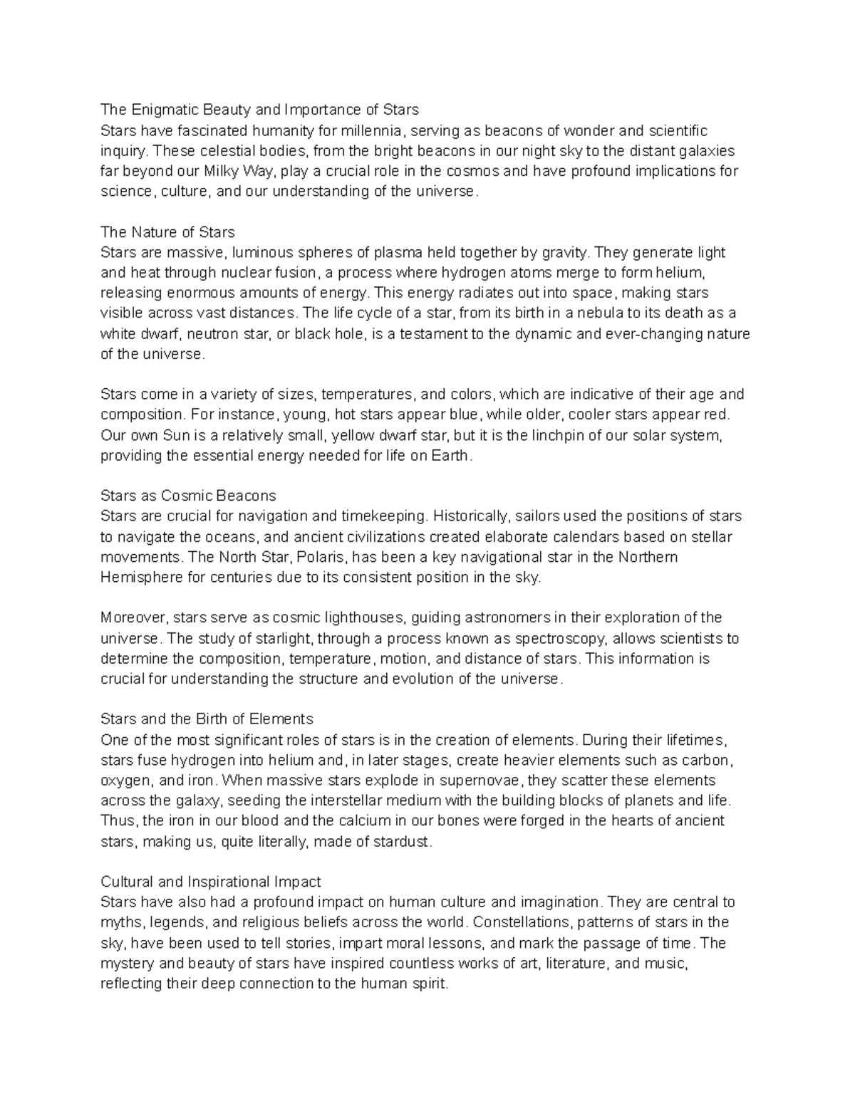 1111111111111 - essay - The Enigmatic Beauty and Importance of Stars ...