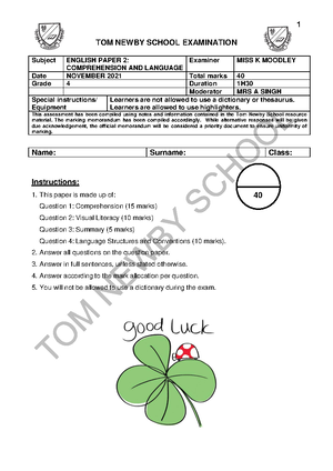 Grade 4 Maths Memo November 2021 - 1 TOM NEWBY SCHOOL GRADE 4 MATHS ...