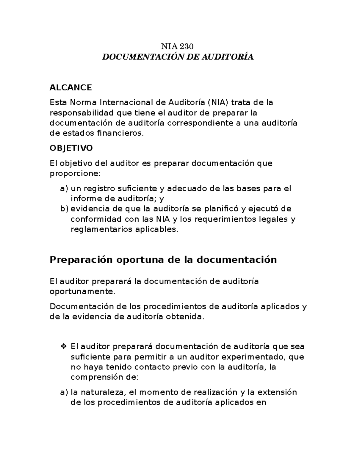 NIA 200 Y 300 - NIAS - NIA 230 DOCUMENTACIÓN DE AUDITORÍA ALCANCE Esta ...