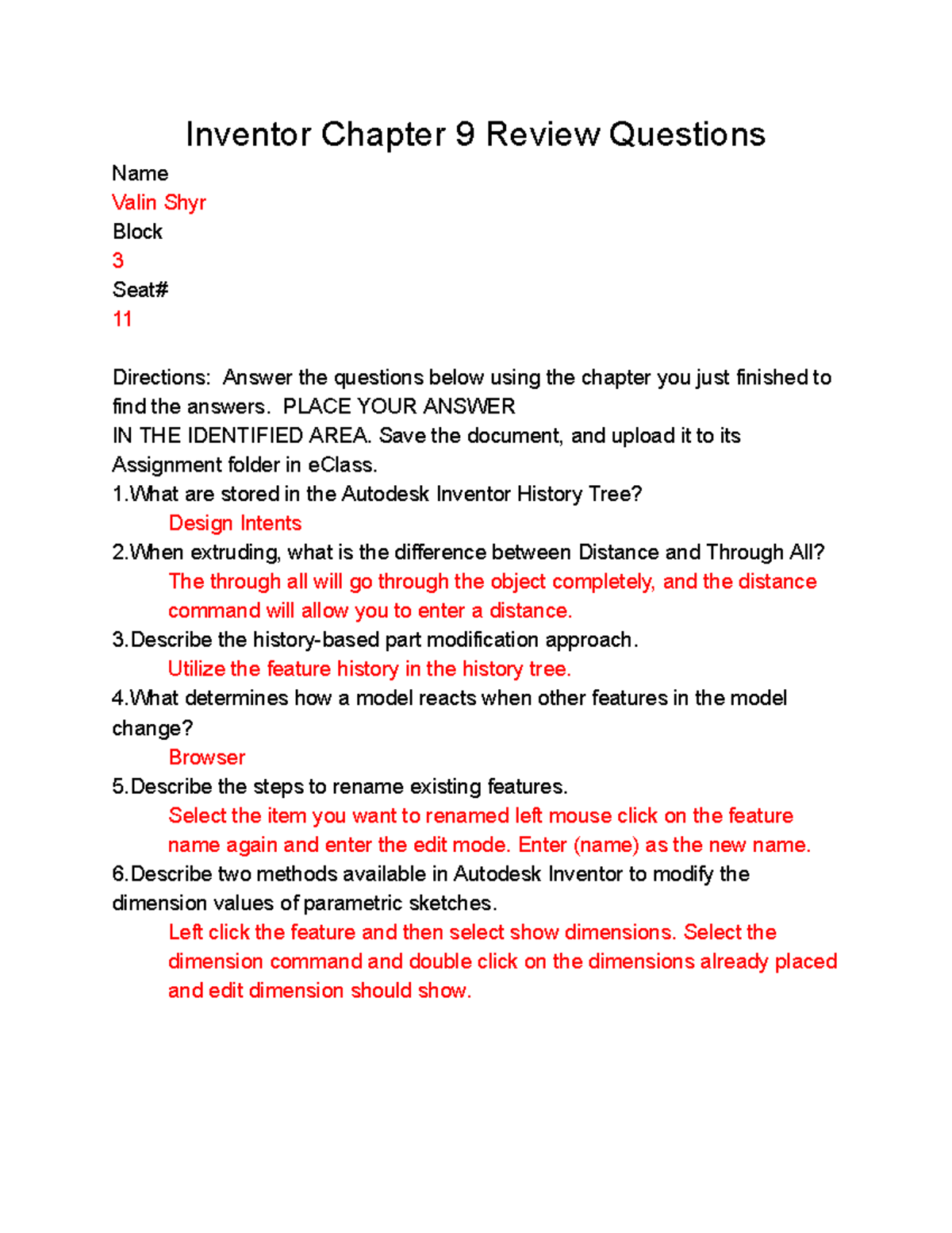 Chapter 9 Review Questions - Inventor Chapter 9 Review Questions Name ...