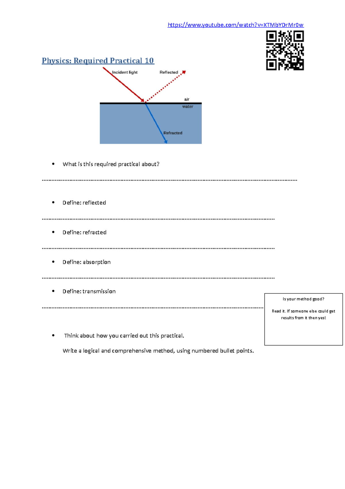 P10 - reflection of light - youtube/watch?v=XTMbYDrMr0w Physics ...