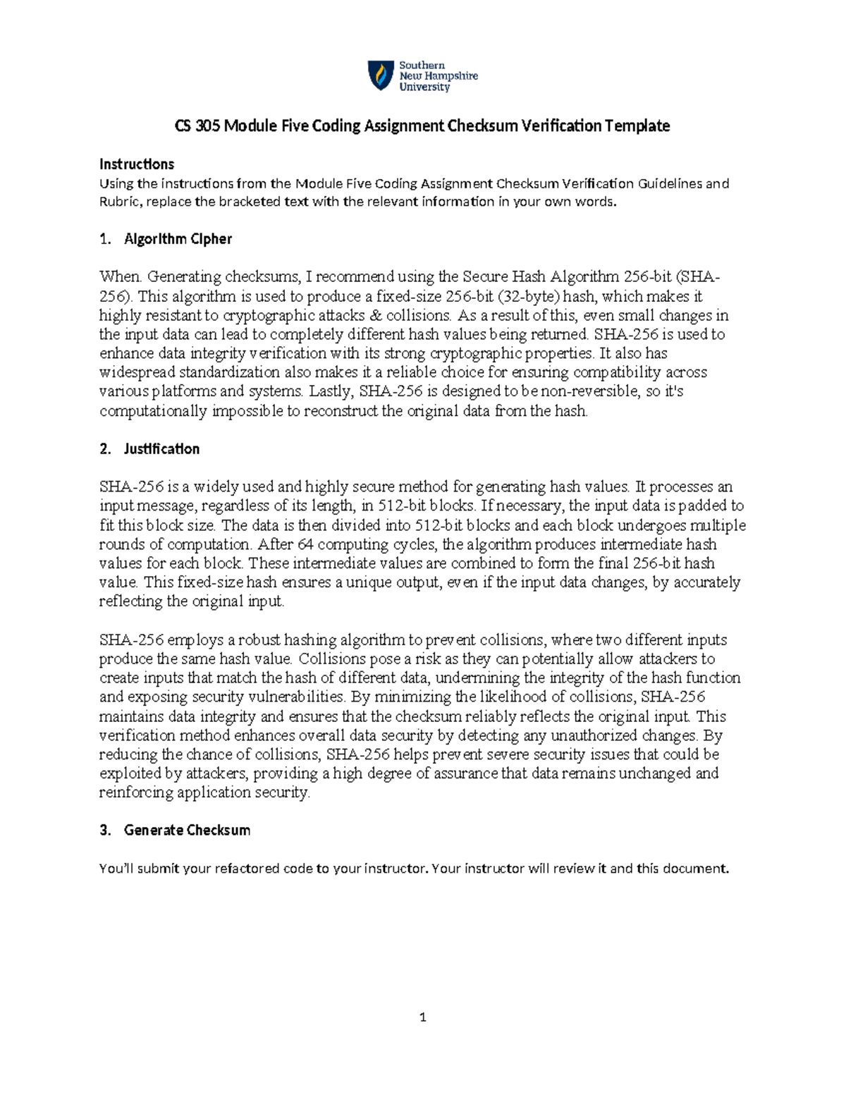 JS CS 305 Module Five Coding Assignment Checksum Verification - 1. Algorithm Cipher When ...