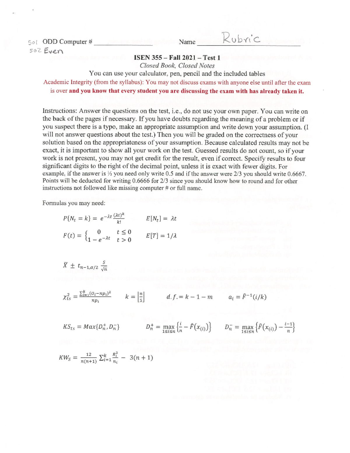Isen355 Class Test 01 Practice Soln Isen 355 Studocu