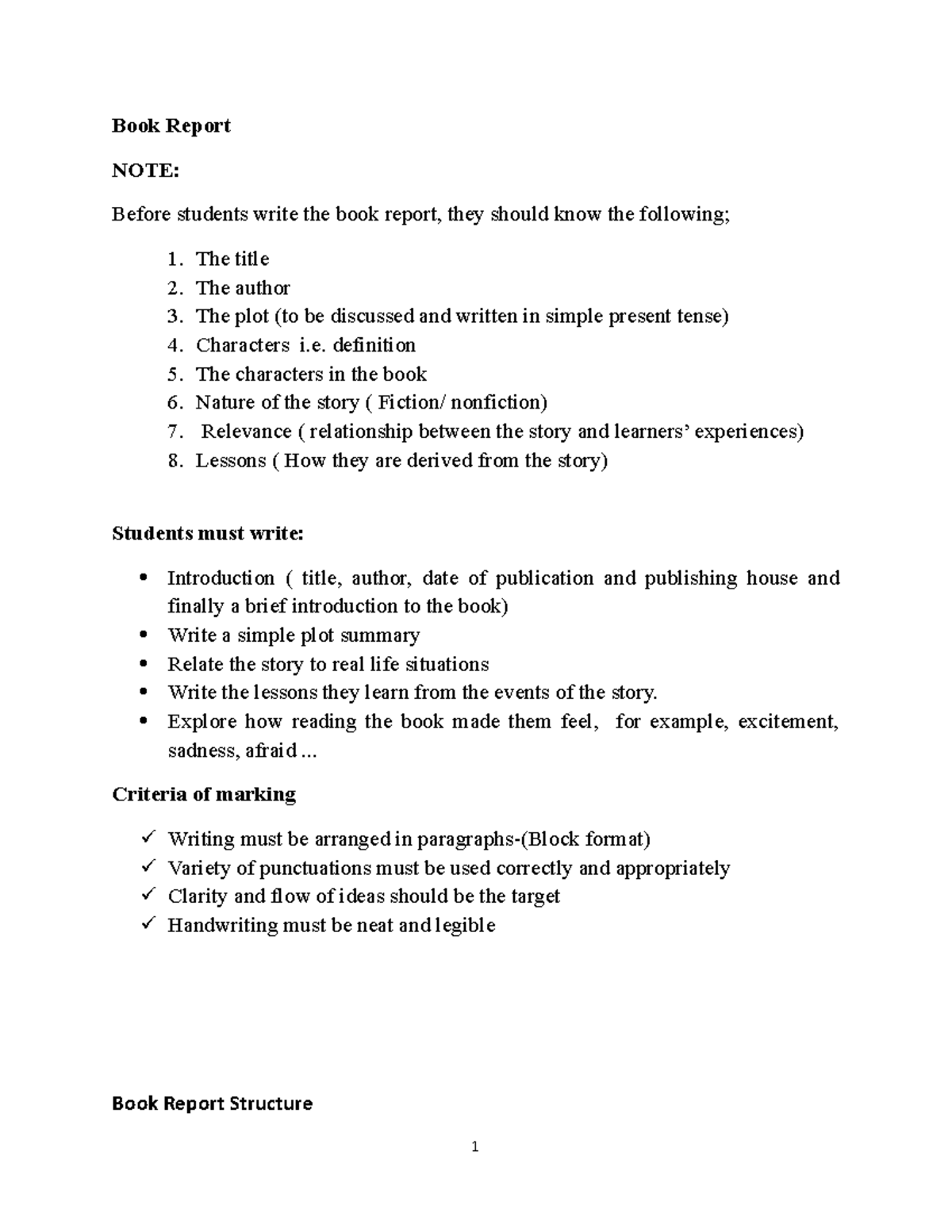 Book Report Info-Updated - Book Report NOTE: Before students write the ...