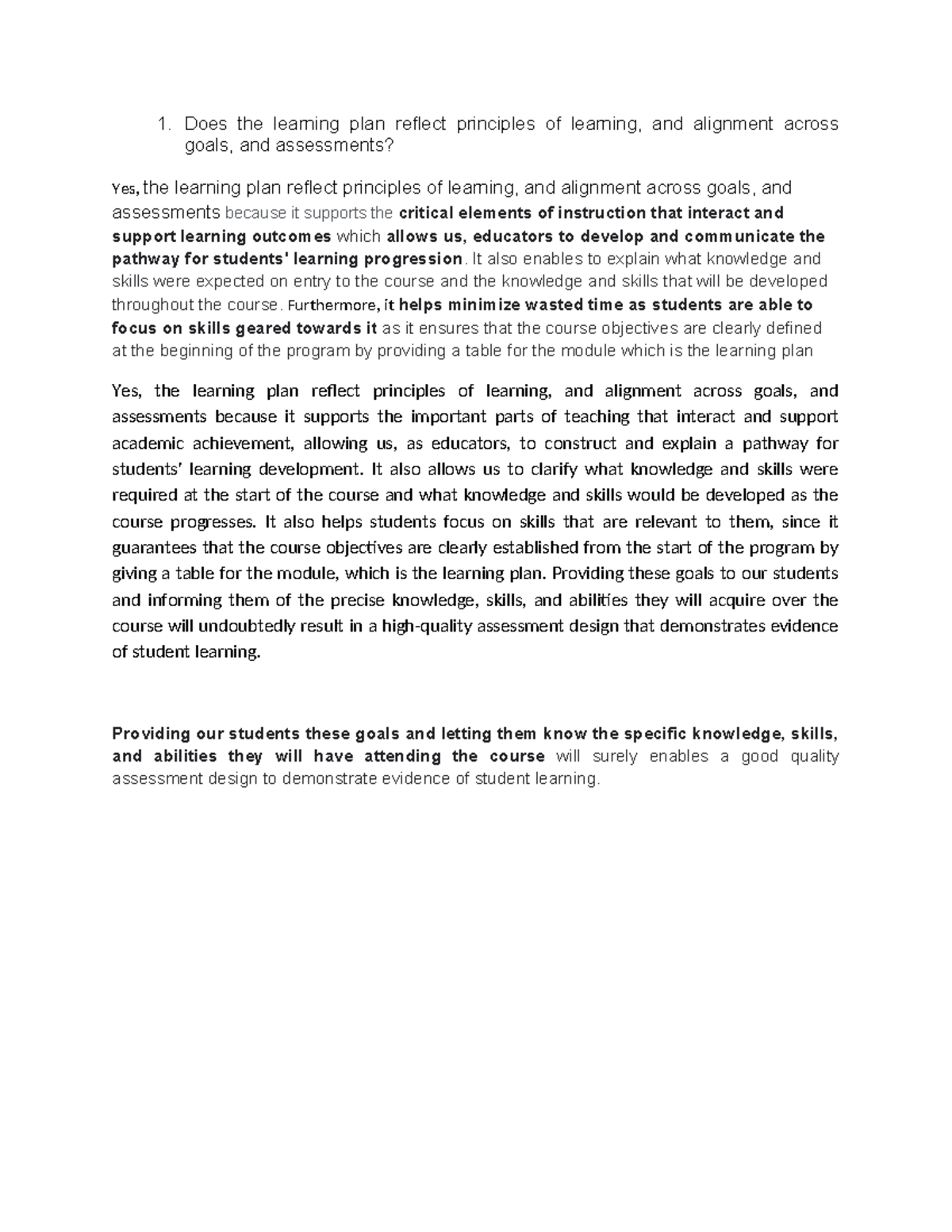 Does the learning plan reflect principles of learning - 1. Does the ...