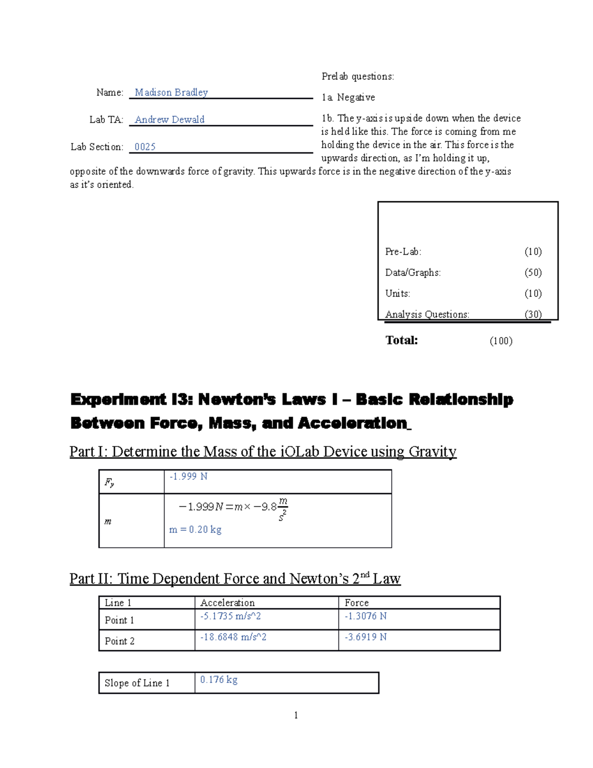 i3 Lab Assignment - PHYS1511000A - IOWA - Studocu