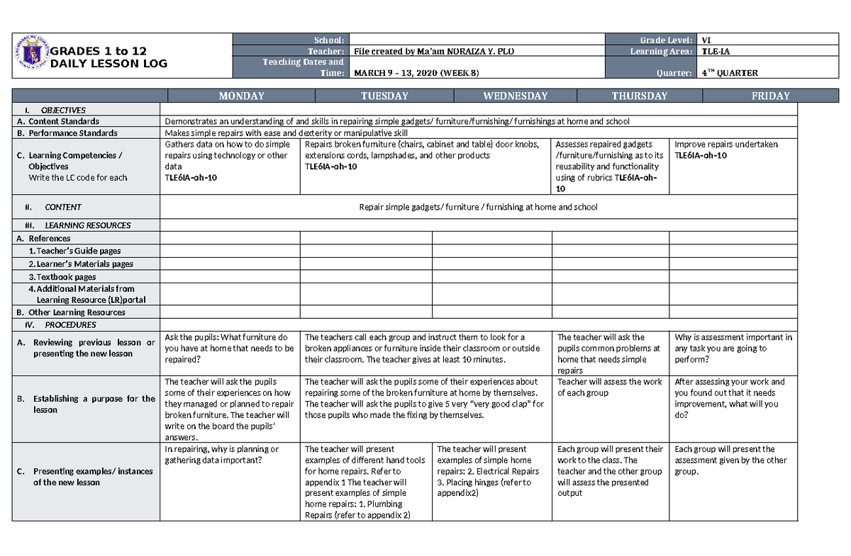 Inbound 8093036044458599875 - GRADES 1 to 12 DAILY LESSON LOG School ...
