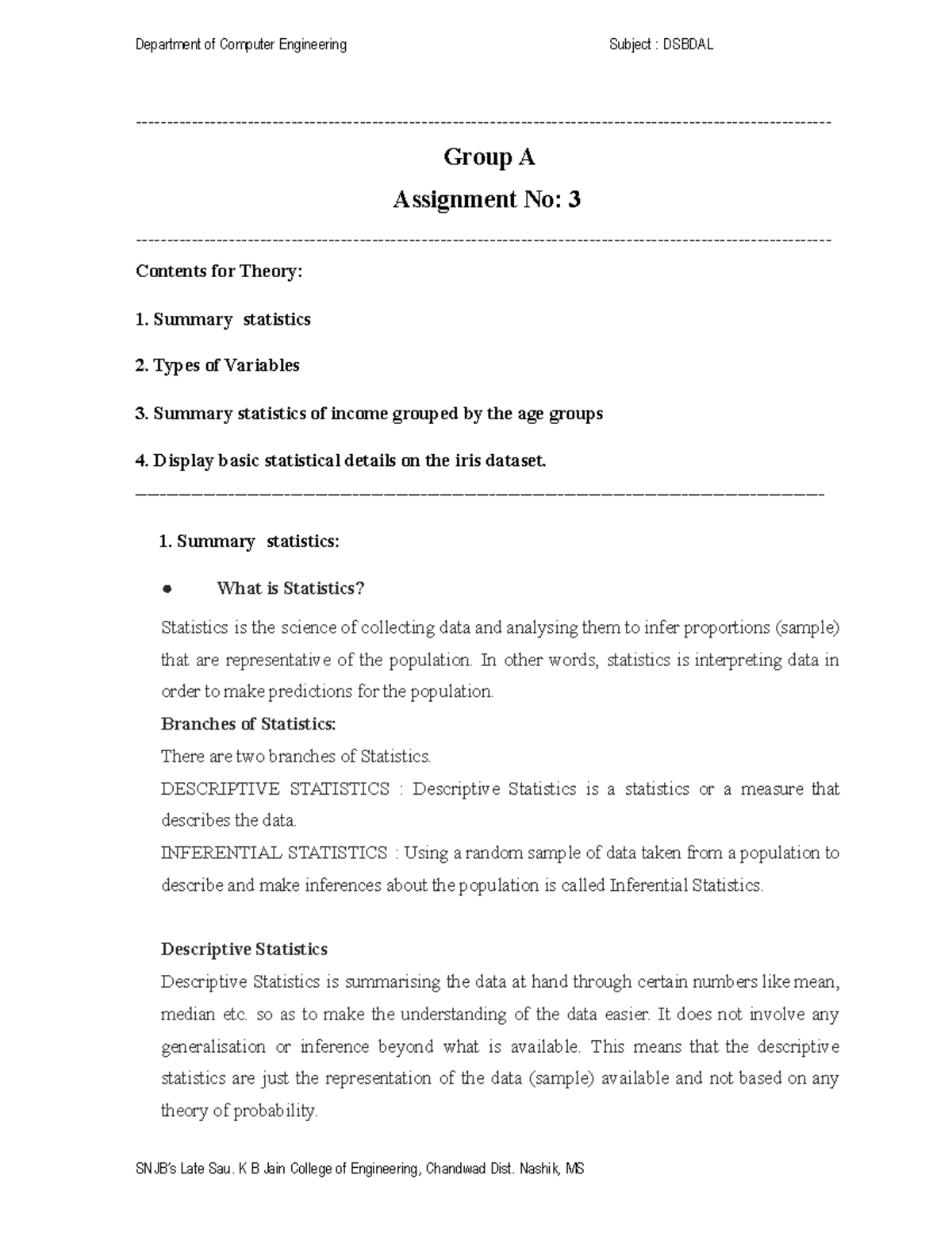 Part A Assignment No 3 ae47b0d00c9157f211e637d5158d1a60 - Group A Assignment No: 3 - Contents ...