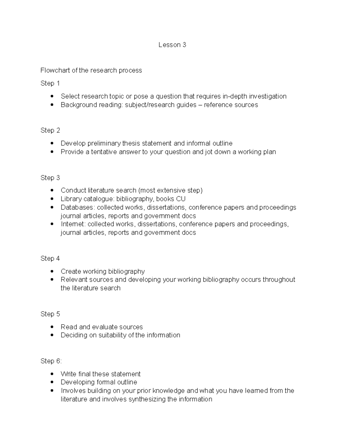 Lesson notes chapter 3 - Lesson 3 Flowchart of the research process ...