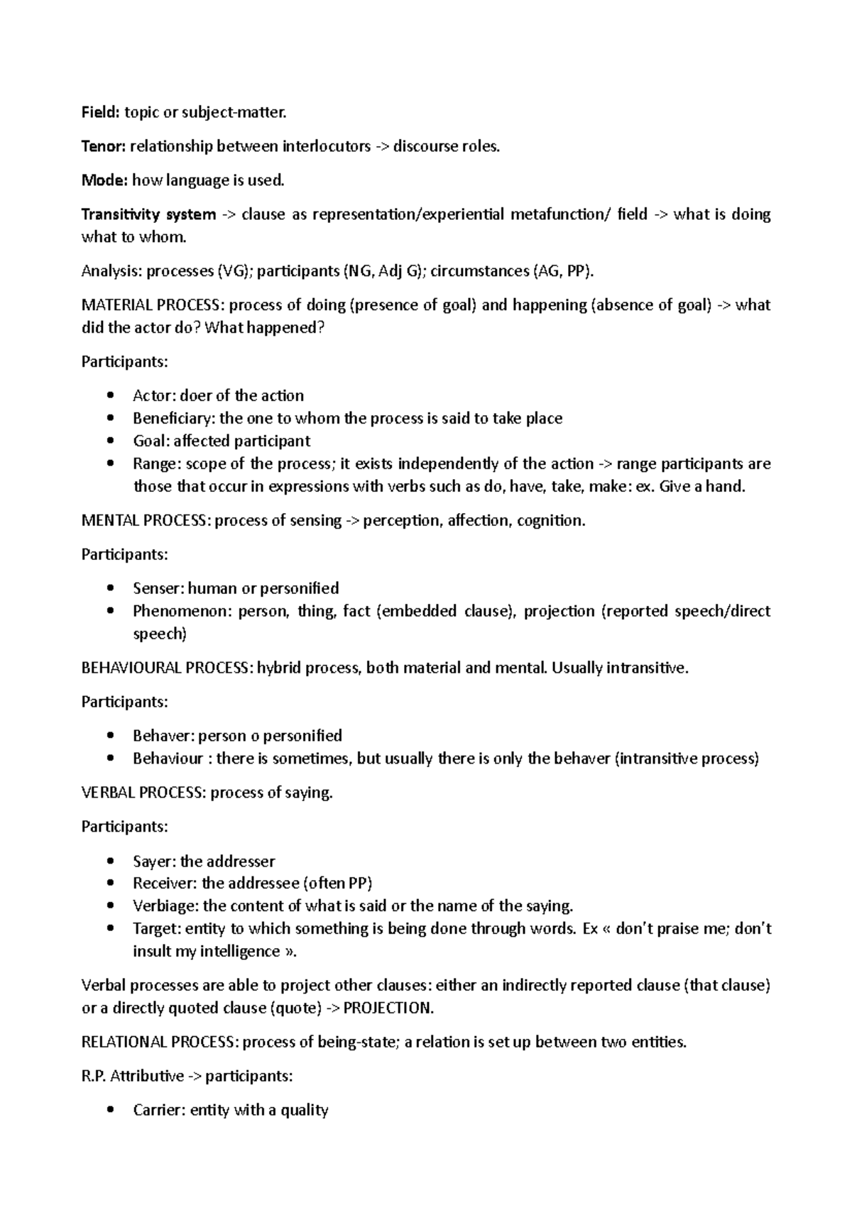 Schema functional grammar - Field: topic or subject-matter. Tenor ...