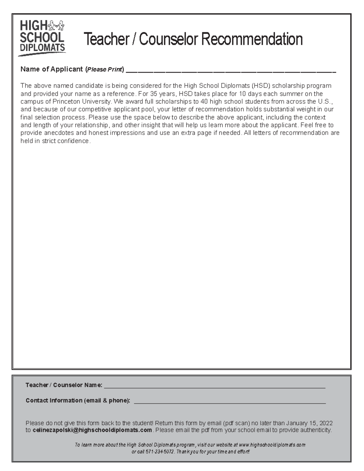 2022+HSD+Recommendation+Form - Name of Applicant (Please Print) - Studocu