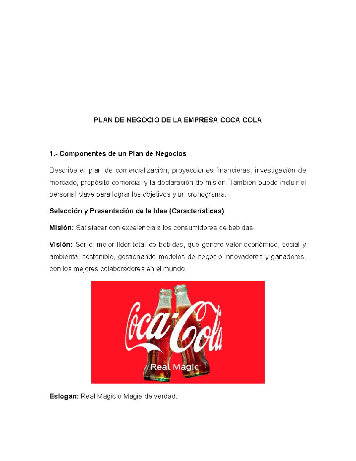 Proyecto final emprendedores - PLAN DE NEGOCIO DE LA EMPRESA COCA COLA ...