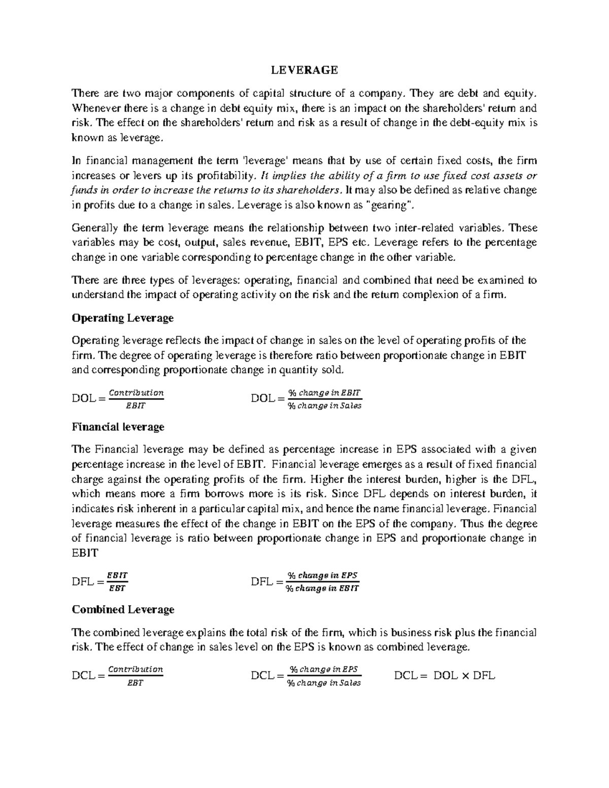 20 Leverage - LEVERAGE There are two major components of capital ...