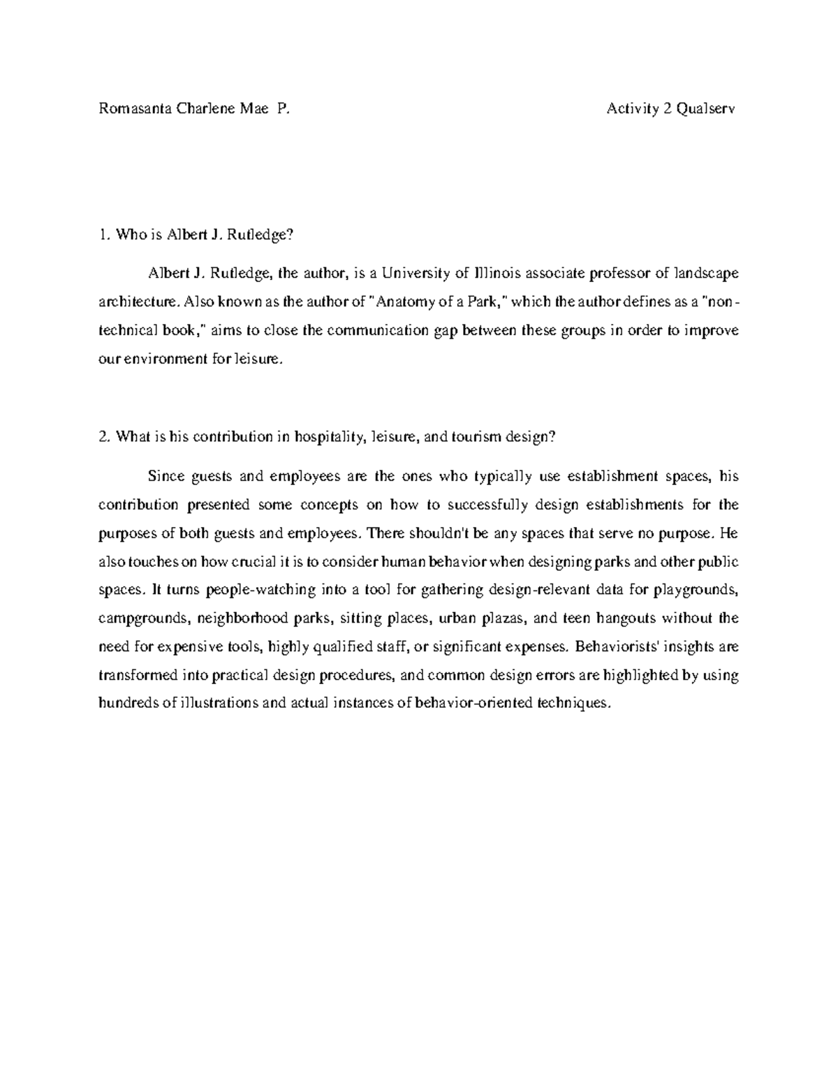 Romasanta Charlene Mae P - Activity 2 Qualserv Who is Albert J ...