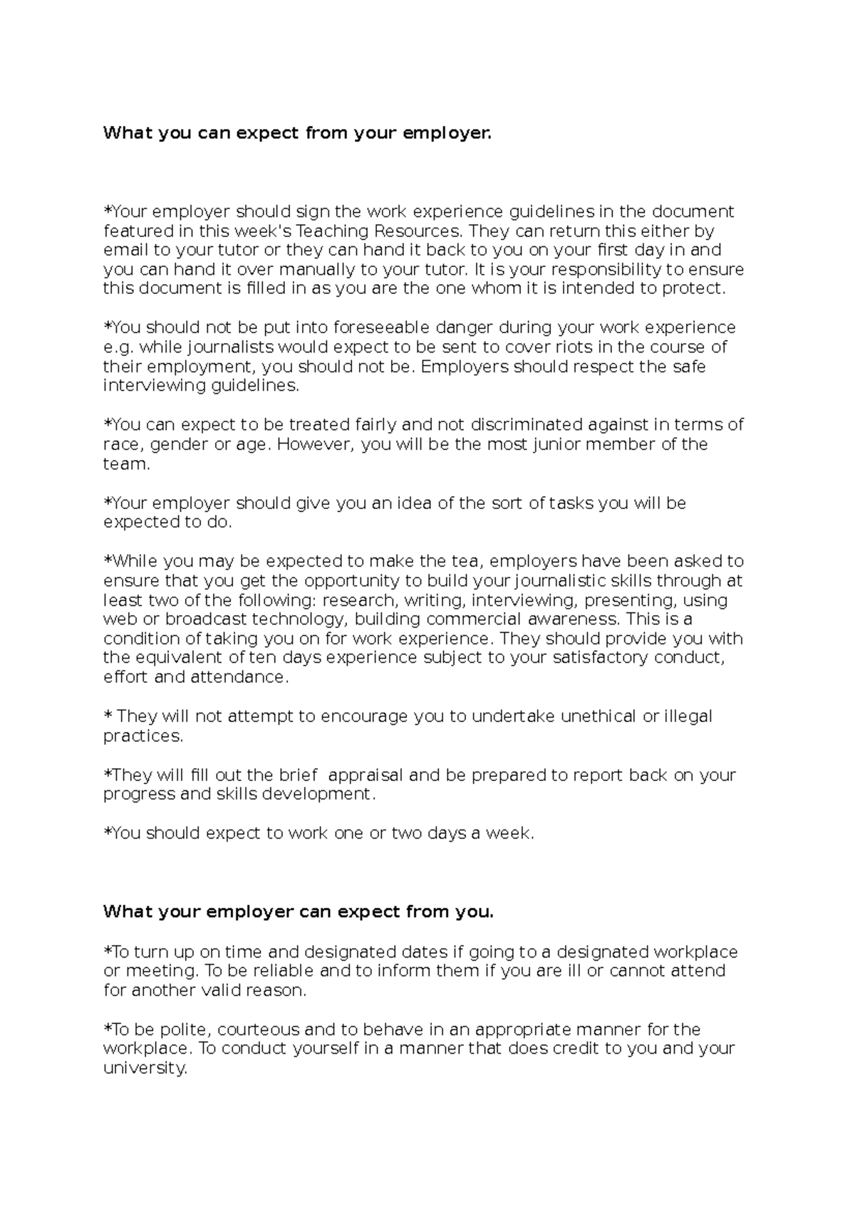 Journalism Portfolio - What you can expect from your employer. *Your ...