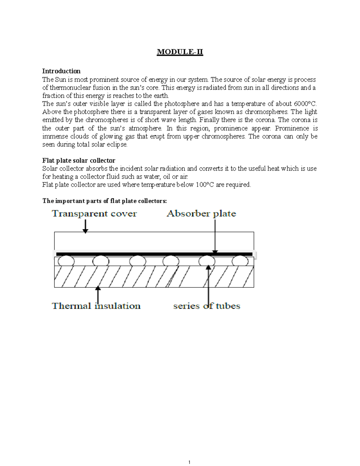 Unit 2 - Solar Energy - 1 MODULE-II Introduction The Sun is most ...