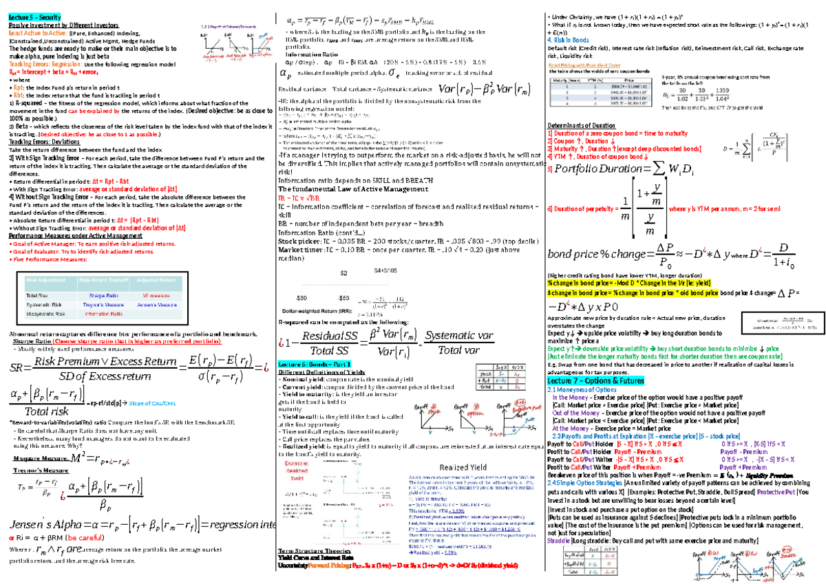 Part 2 Cheat sheet Investments - Lecture 5 – Security Passive ...