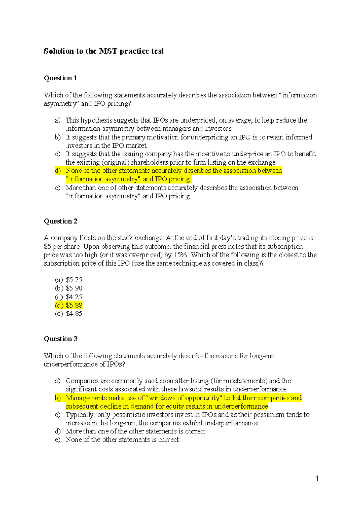 MST Practice Test S1 2024 - Solution to the MST practice test Question ...