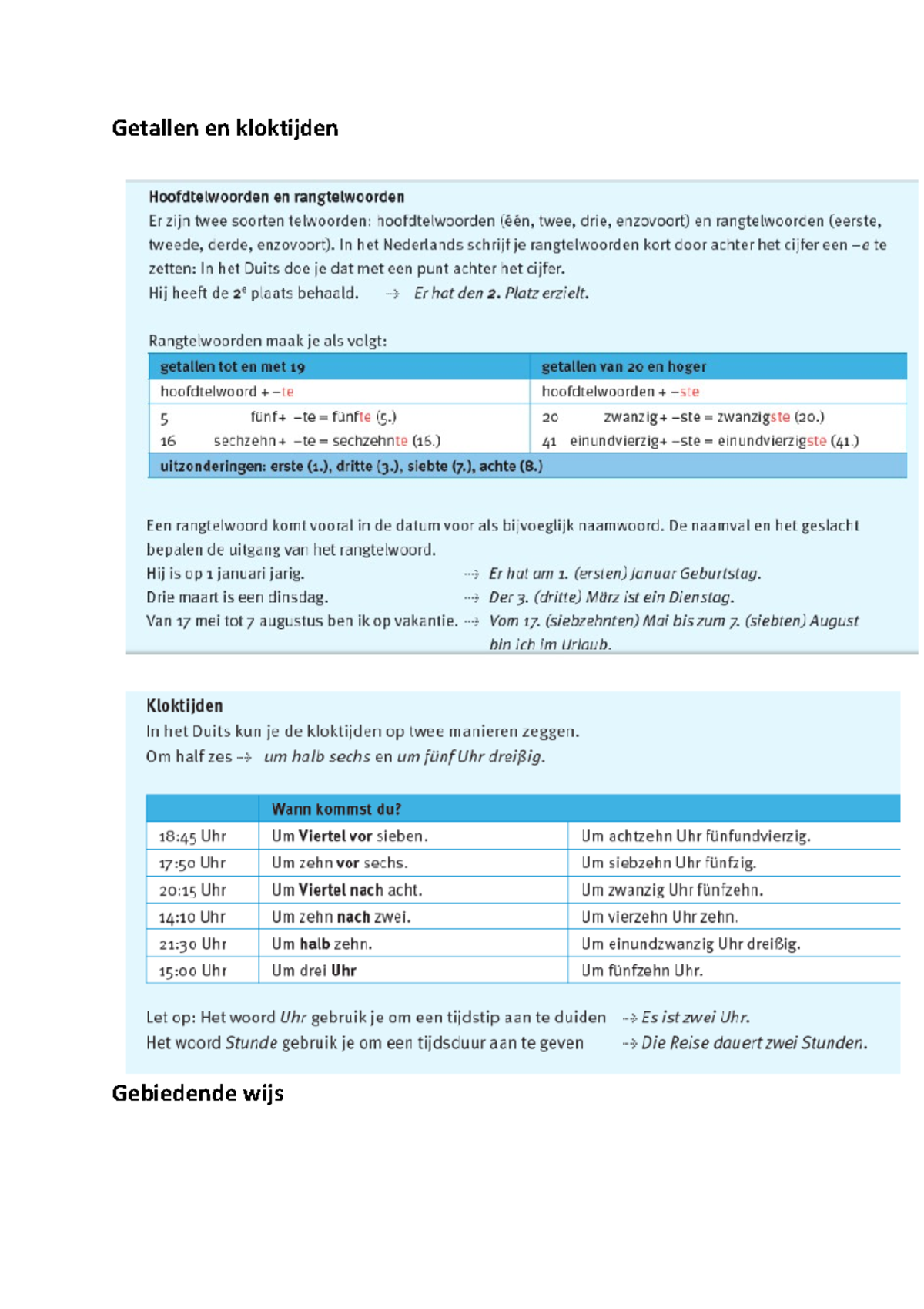 H3-Grammatica overzicht - Getallen en kloktijden Gebiedende wijs ...