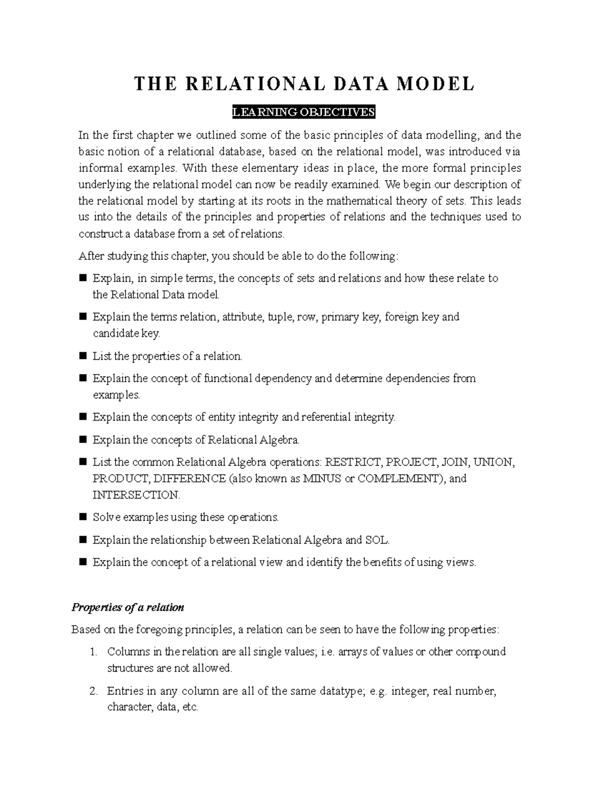 Ch 2-THE Relational DATA Model - THE RELATIONAL DATA MODEL LEARNING ...