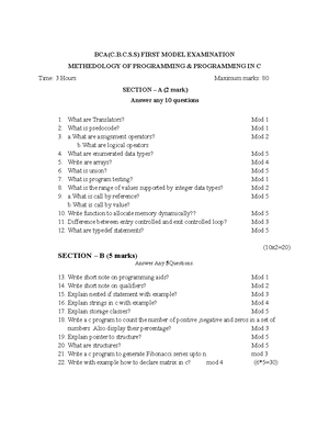 C SET 1 - Question bank-set1 - BCA(C.B.C.S) EXAMINATION METHEDOLOGY OF ...