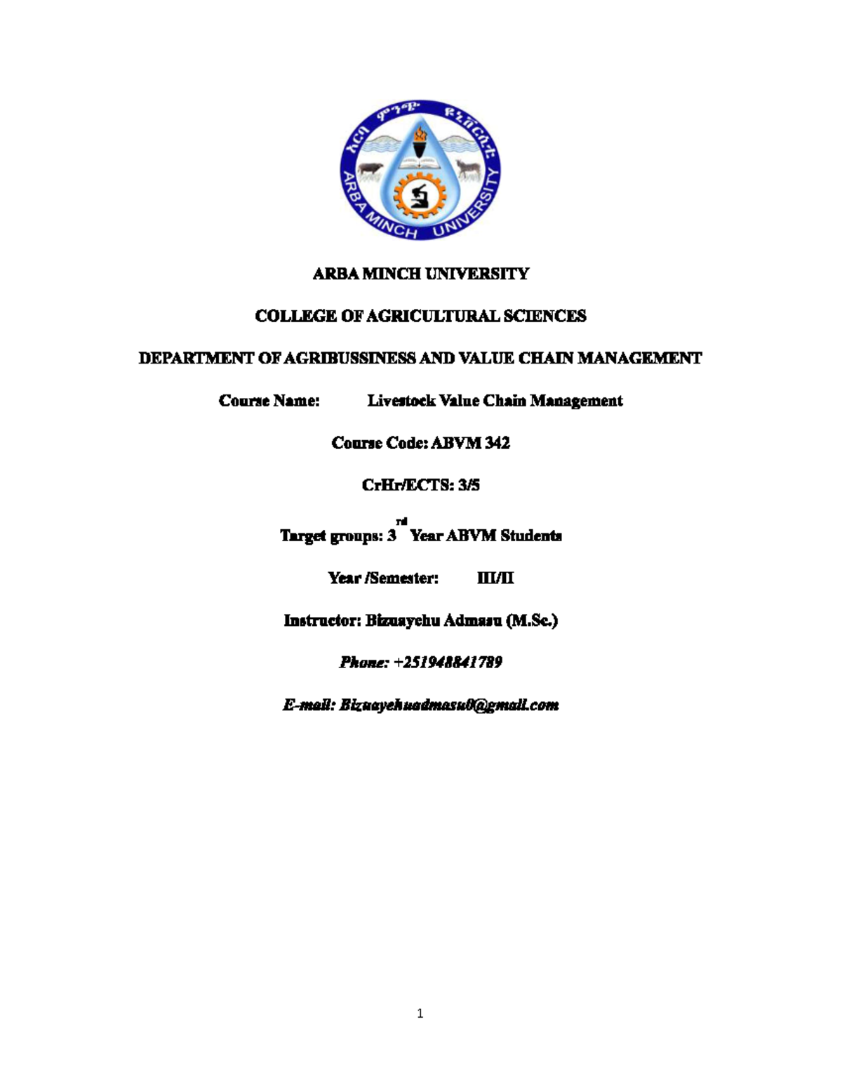 LVCM Course Outline - livestock - Livestock Value Chain Management ...