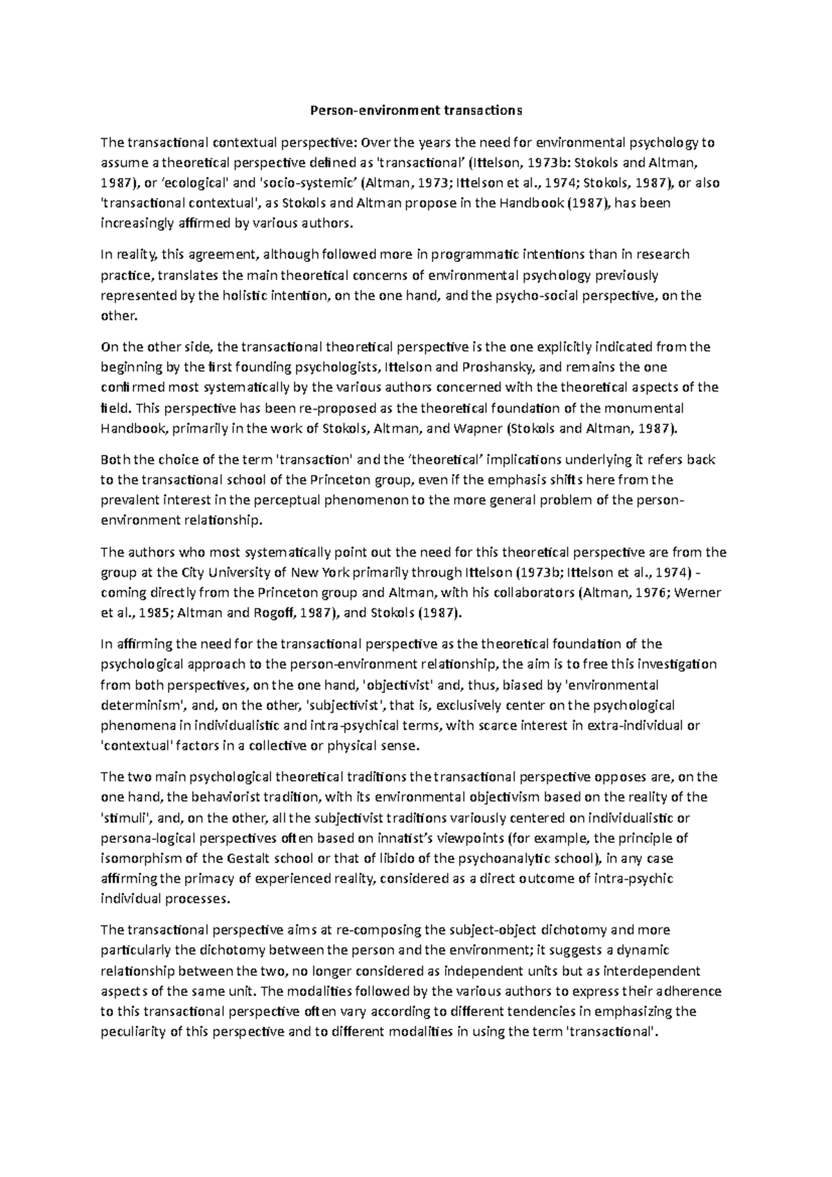 Person-environmental transaction - Person-environment transactions The ...