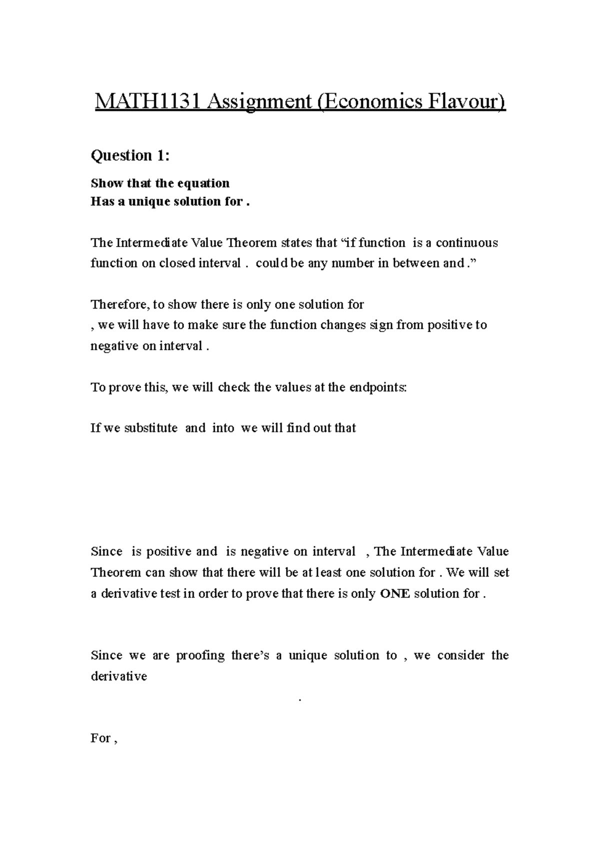 MATH1131 Assignment - Economics Flavour - MATH1131 Assignment (Economics Flavour) Question 1 ...