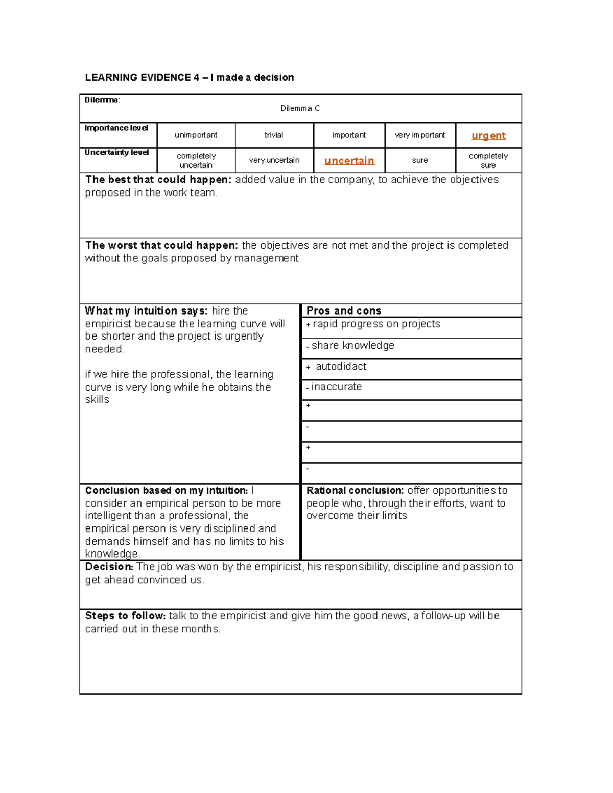 DOC desicion-making analysis form CE - LEARNING EVIDENCE 4 – I made a ...