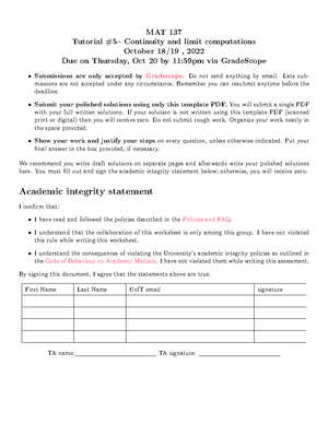 137 1819 PS2 - Problem set for MAT137 alfson - MAT 137Y: Calculus ...
