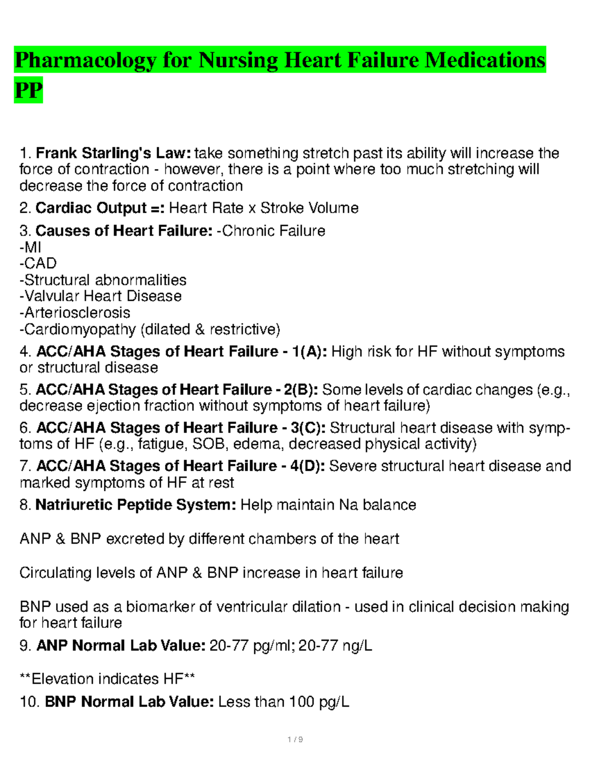 Pharmacology for Nursing Heart Failure Medications PP - Pharmacology ...