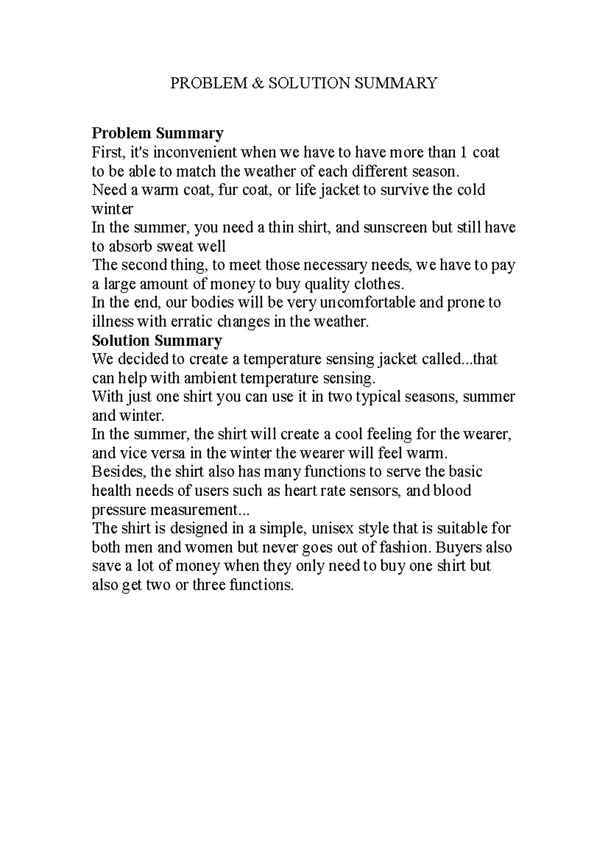 Problem AND Solution - anh van 5 - PROBLEM & SOLUTION SUMMARY Problem ...