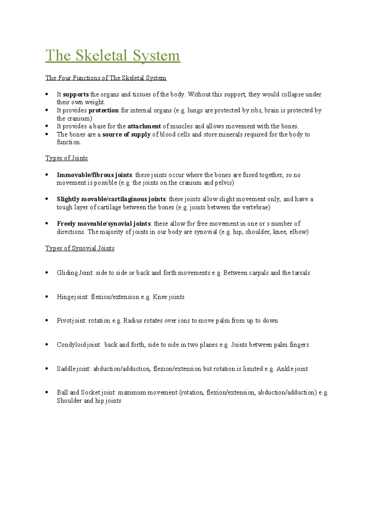 Notes on Core Two - The Body in Motion - The Skeletal System The Four ...