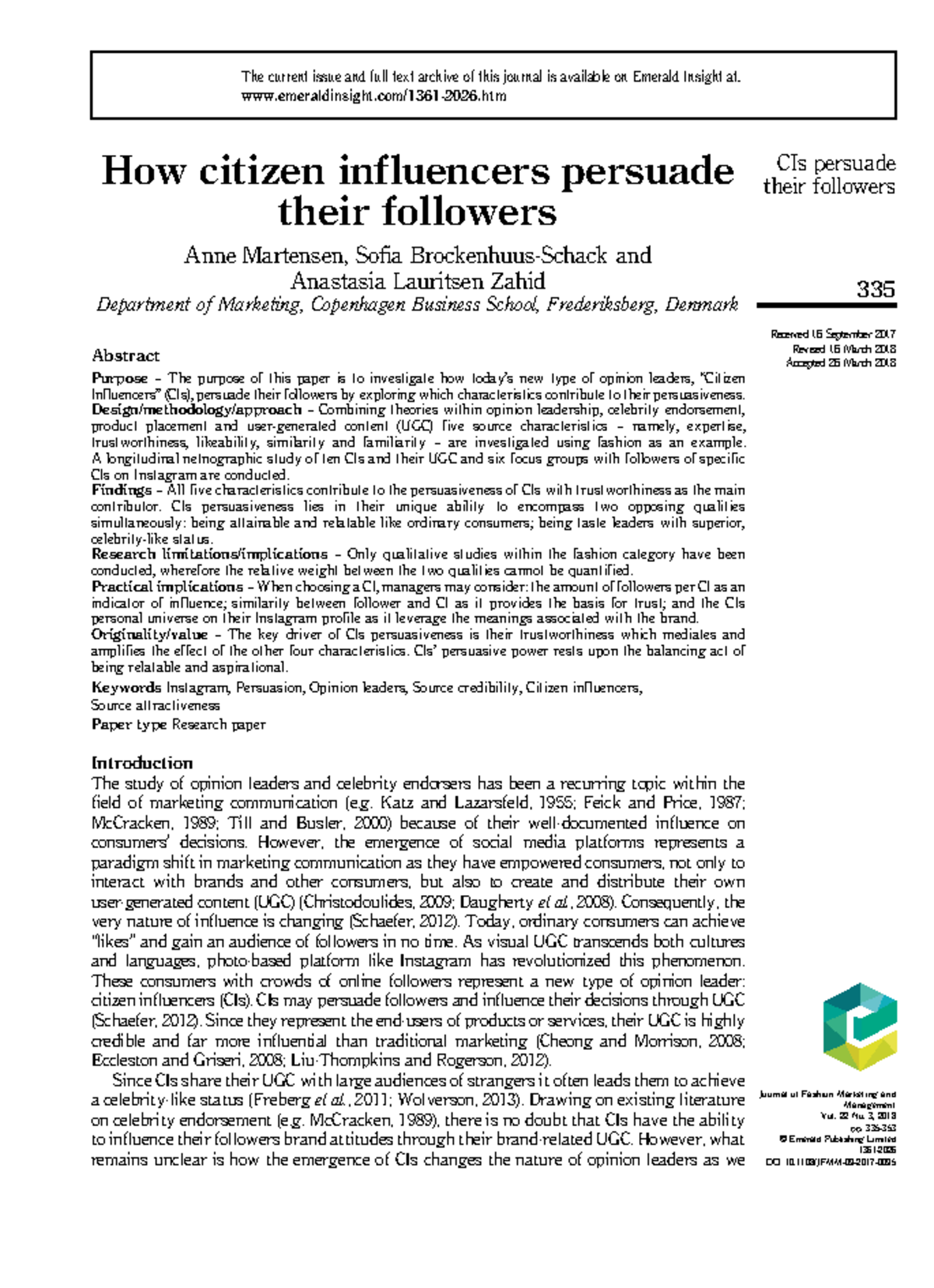 Influencers and followers - How citizen influencers persuade their ...