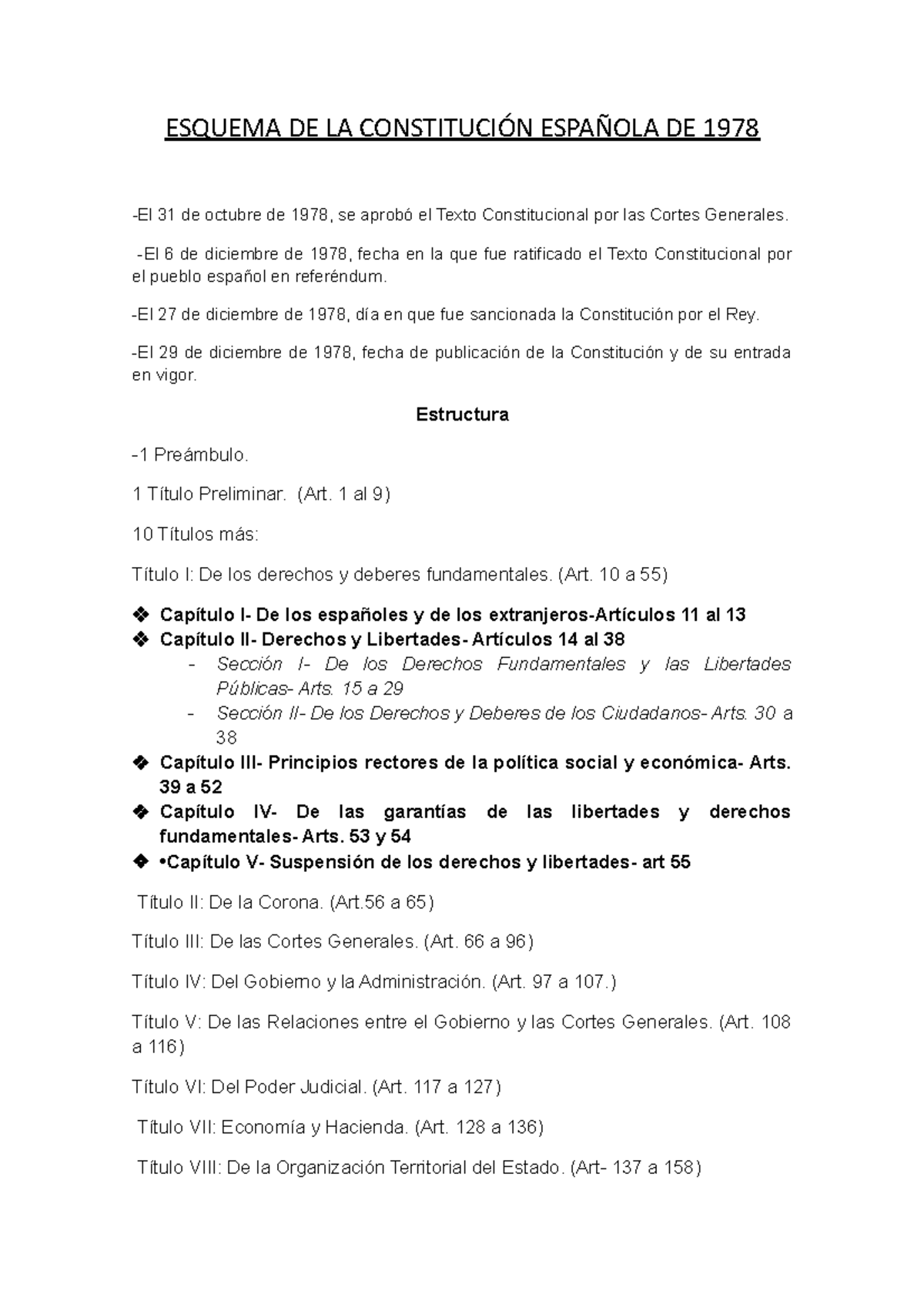 Esquema DE LA Constitución Española DE 1978 - ESQUEMA DE LA ...