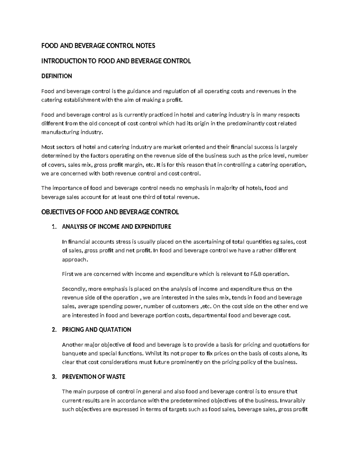 Control Notes - The note are education and legit3 - FOOD AND BEVERAGE ...