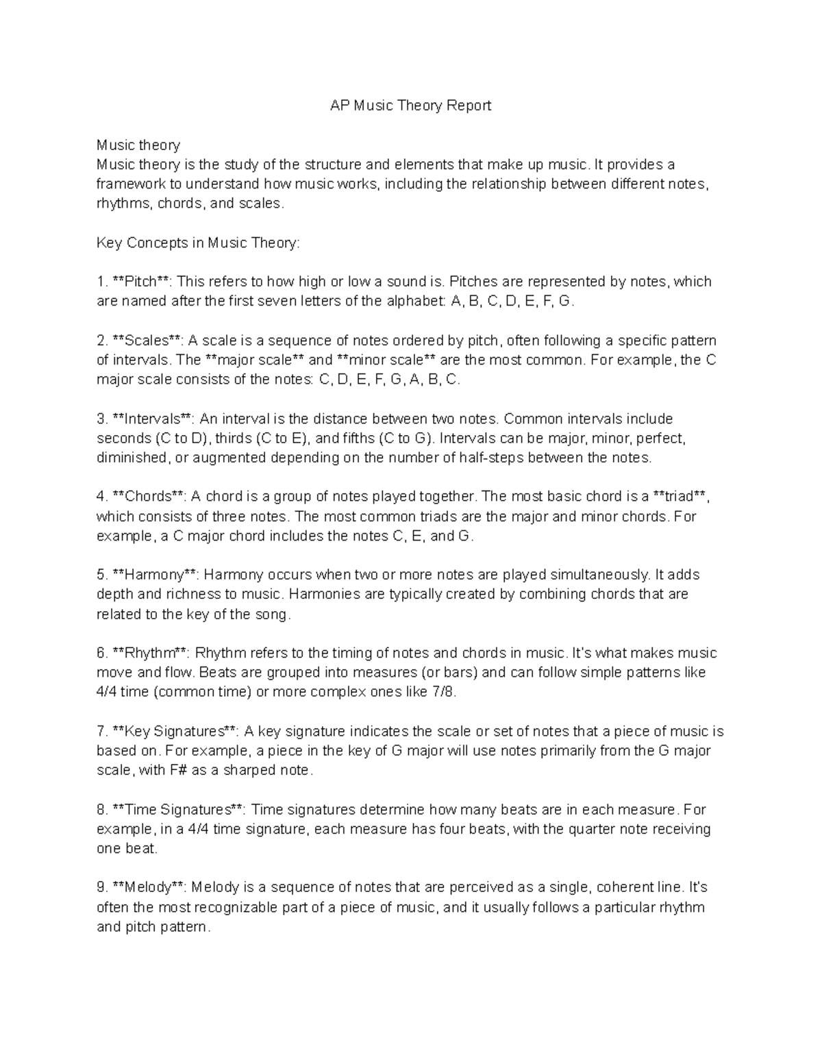 AP music theory - AP Music Theory Report Music theory Music theory is ...