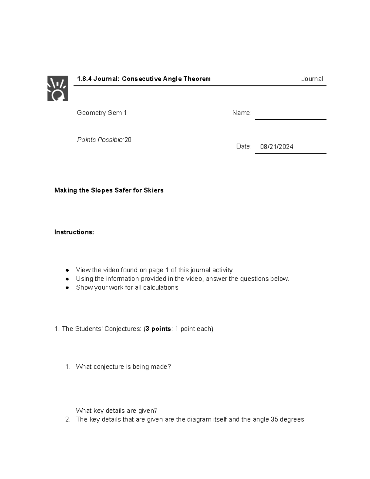 1.8.4 Journal - assignment - 1.8 Journal: Consecutive Angle Theorem ...