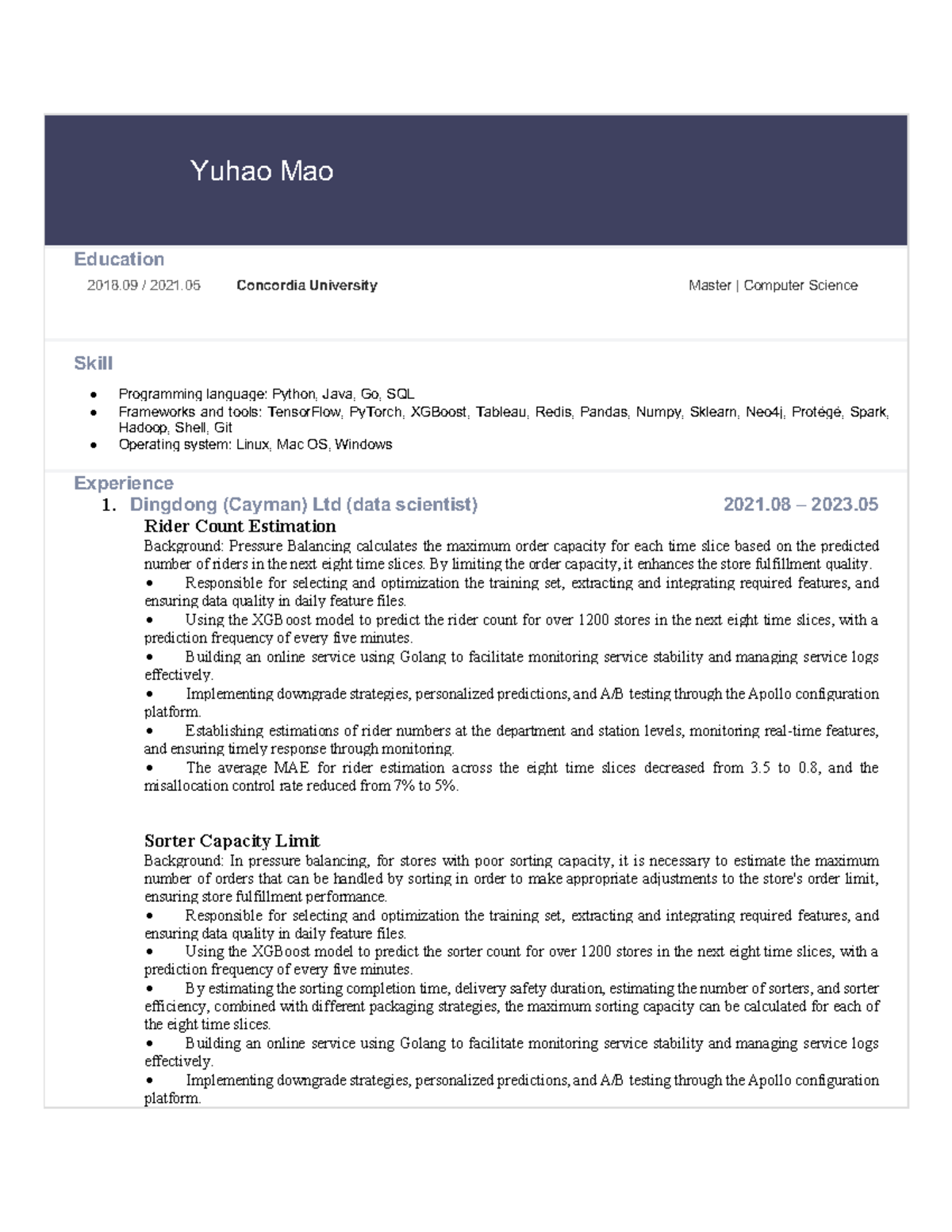 Braintrust - ccascv - Yuhao Mao Education 2018 / 2021 Concordia ...