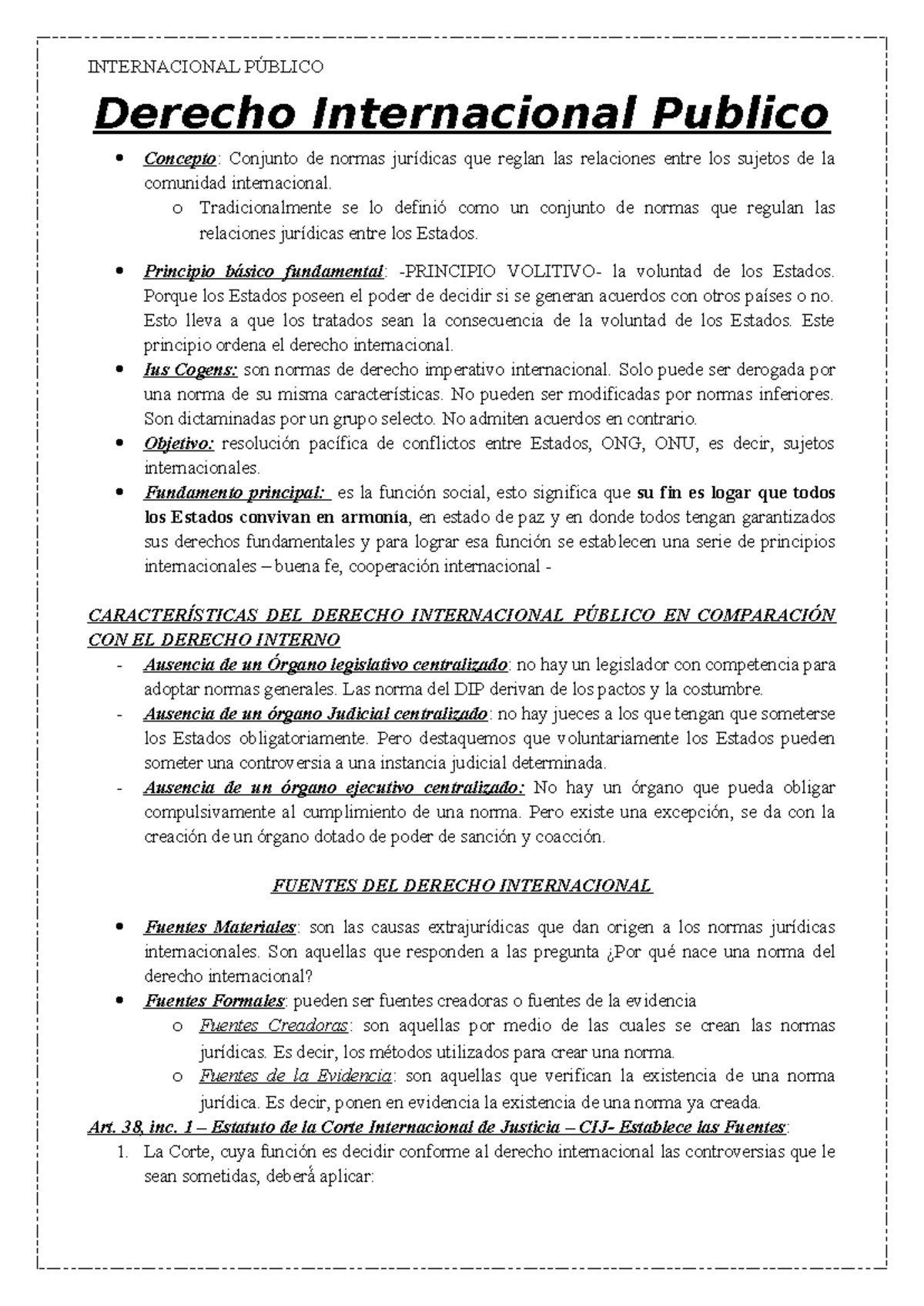 Resumen Derecho Internacional PÚ Blico - INTERNACIONAL PÚBLICO Derecho Internacional Publico ...